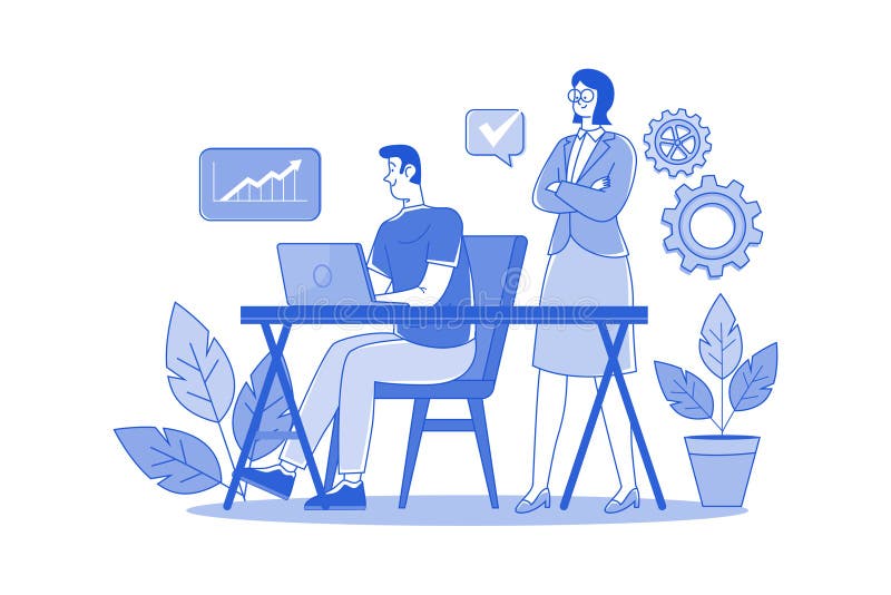 Female Manager is Monitoring the Work Schedule Stock Vector ...