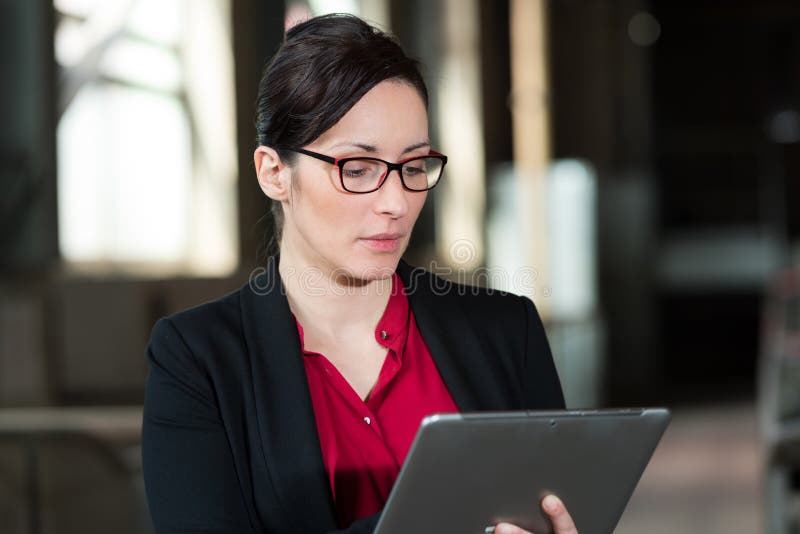 Female Manager Using Modern Digital Tablet at Office Stock Image ...