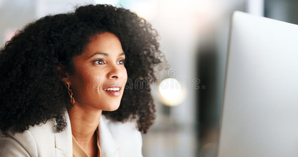 Female it Manager Working on a Desktop Computer. Happy Information ...