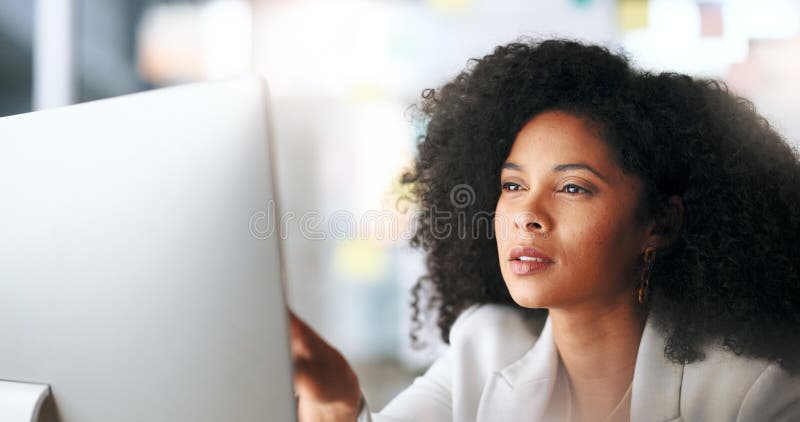 Female it Manager Working on a Desktop Computer. Happy Information ...