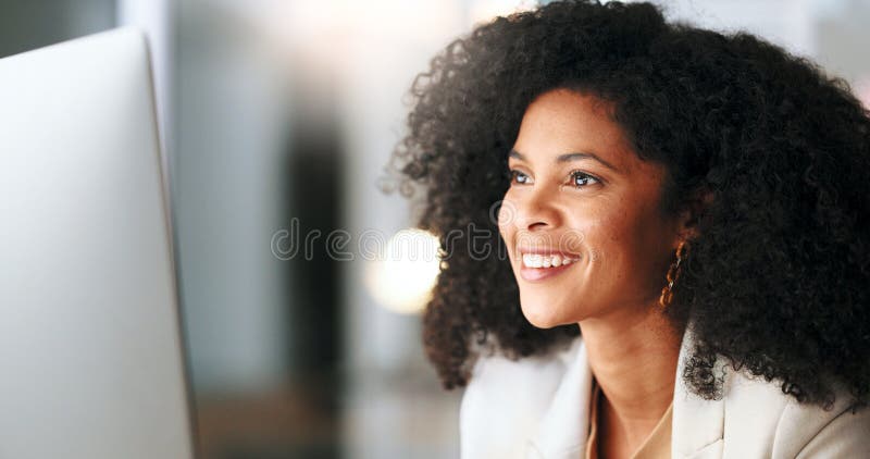 Female it Manager Working on a Desktop Computer. Happy Information ...