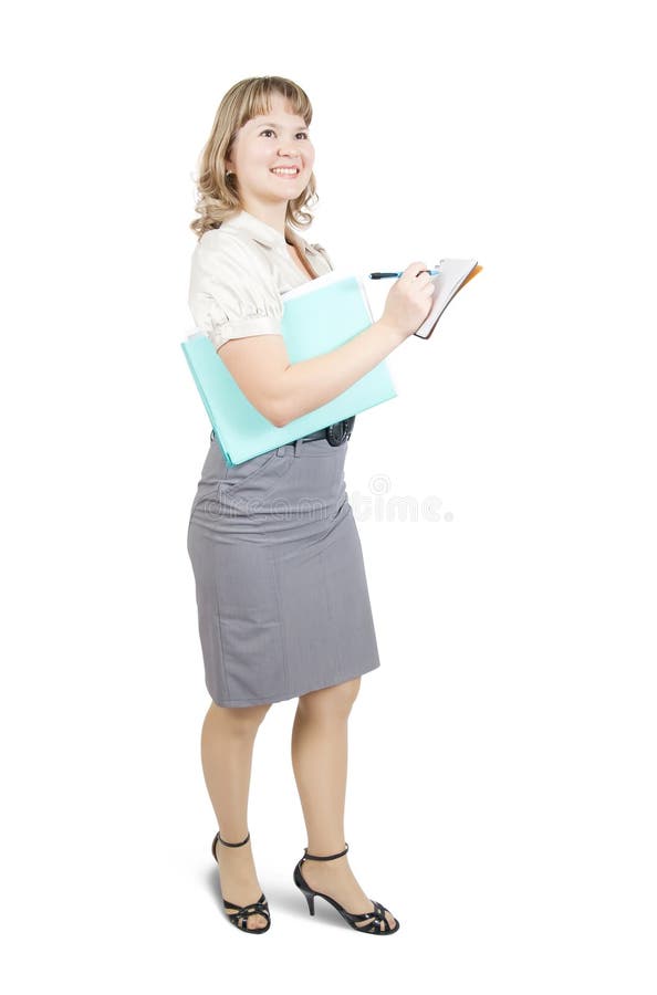 Female Manager Writing on a Notebook Over White Stock Photo - Image of ...