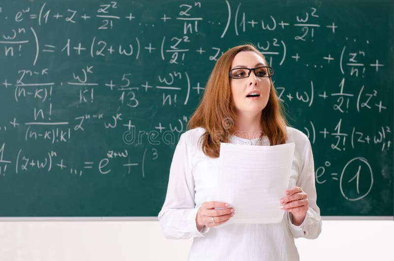 The Female Math Teacher in the Classroom Stock Image - Image of ...