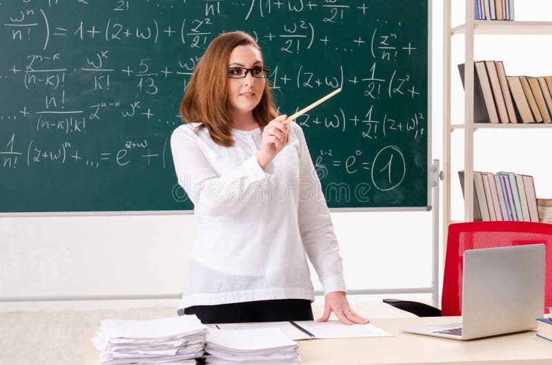 The Female Math Teacher in the Classroom Stock Image - Image of ...