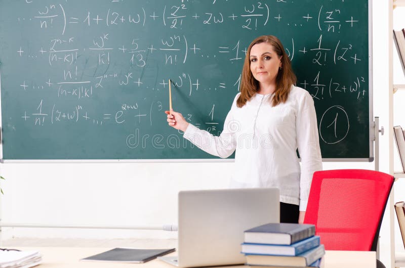 The Female Math Teacher in the Classroom Stock Image - Image of ...