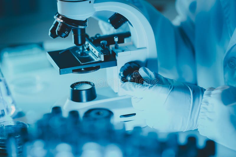 Female Medic in Uniform Working with Microscope Making Analysis at the ...