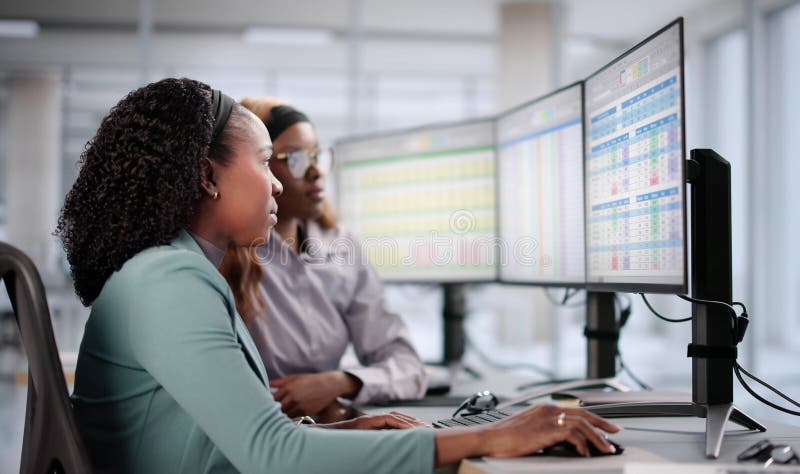 Female Medical Coding Student Uses Spreadsheet Stock Image - Image of ...