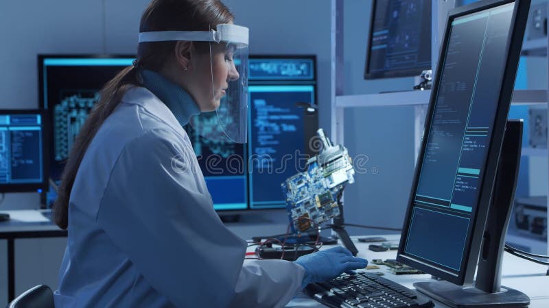 Female Microelectronics Engineer Works in a Modern Scientific ...