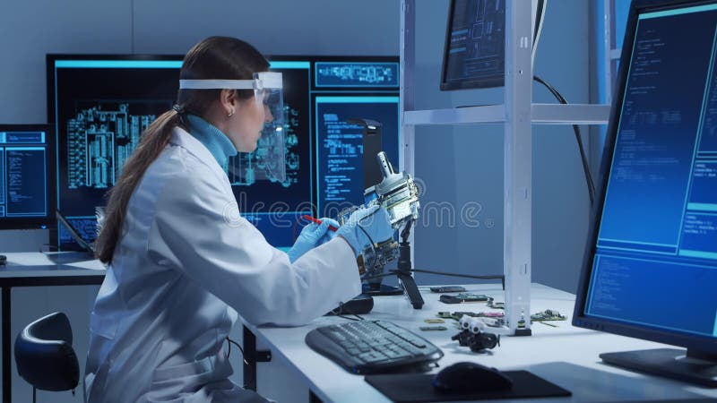 Female Microelectronics Engineer Works in a Modern Scientific ...
