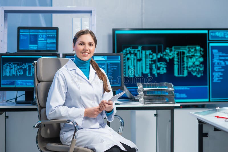 Female Microelectronics Engineer Works in a Scientific Laboratory on ...