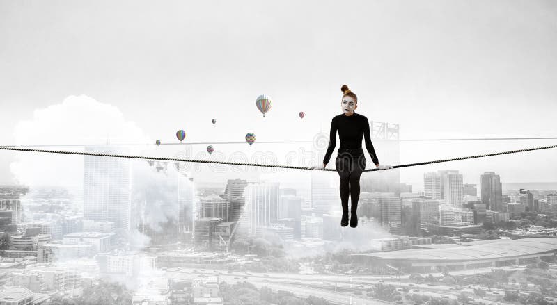 Female Mime with White Face on the Rope Stock Image - Image of clown ...