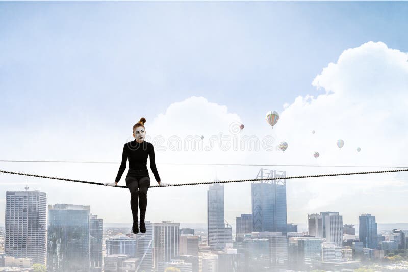 Female Mime with White Face on the Rope Stock Image - Image of makeup ...