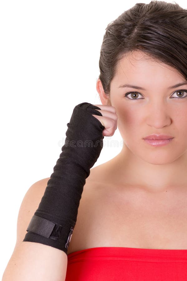 Female MMA Fighter Training White Background Stock Image - Image of ...