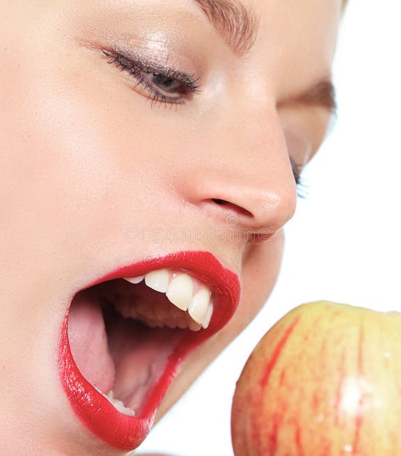 Female Model Biting an Apple Stock Image - Image of bite, nutritious ...