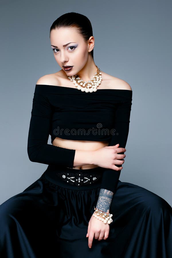 Female Model in Black Clothes Stock Image - Image of seductive, glamour ...