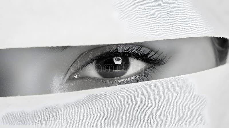 Female Model with Captivating Eye Peeking through Fabric Stock Image ...