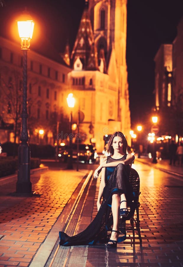 Female Model on City Street at Night. Stock Image - Image of model ...