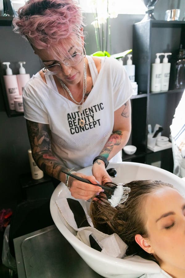 Female Model Having Treatment Done in Hair Salon Editorial Photography ...