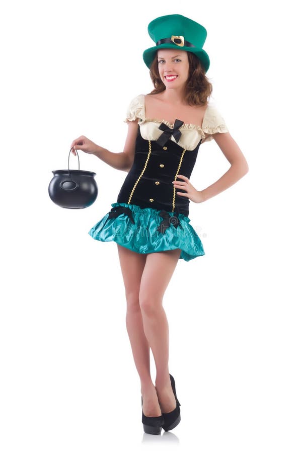 Female Model in Irish Costume Isolated on White Stock Photo - Image of ...