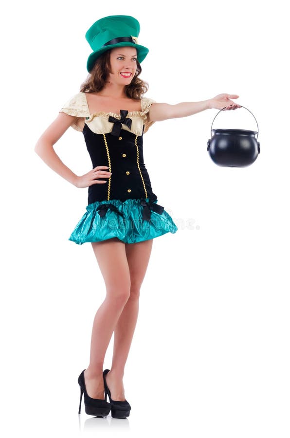 Female Model in Irish Costume Isolated on White Stock Image - Image of ...
