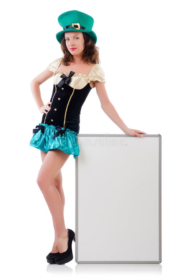 Female Model in Irish Costume Isolated on White Stock Photo - Image of ...