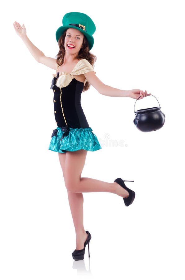 Female Model in Irish Costume Isolated on White Stock Image - Image of ...