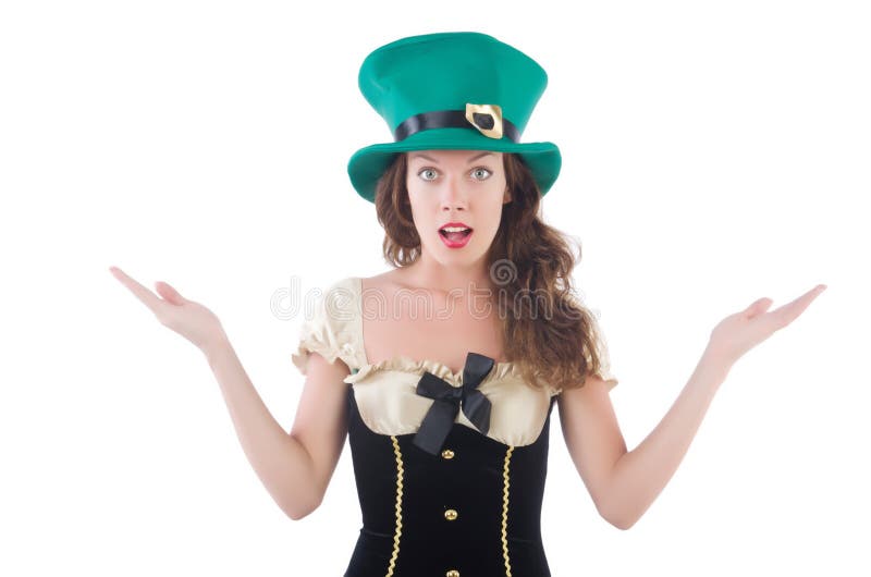 Female Model in Irish Costume Isolated on White Stock Image - Image of ...