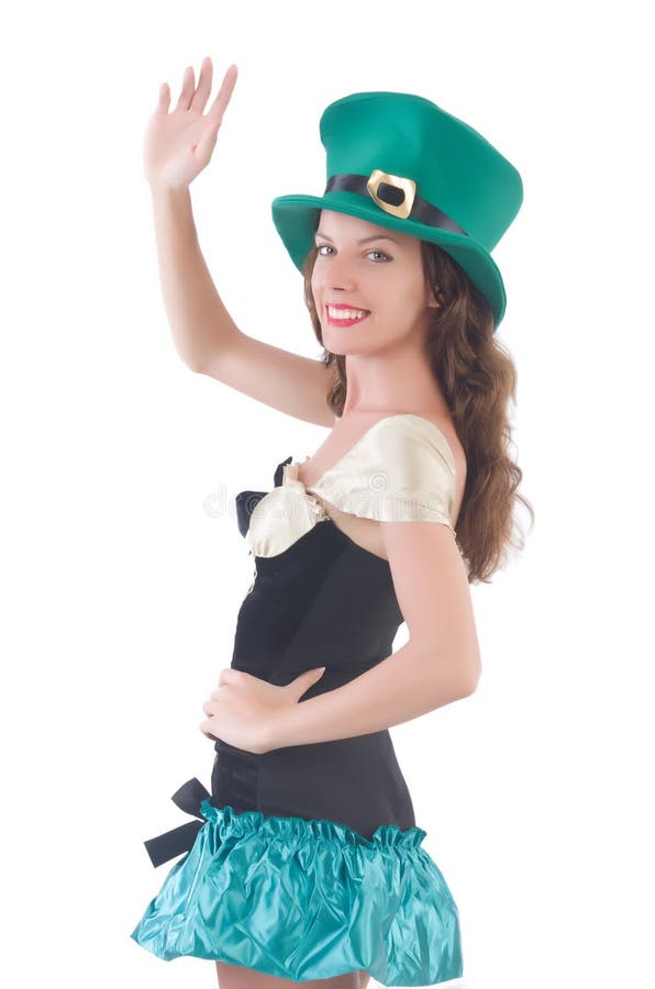 Female Model in Irish Costume Isolated on White Stock Image - Image of ...
