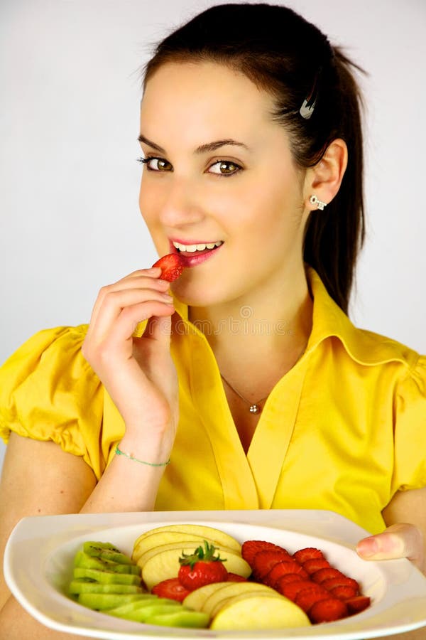 Female Model with Plate with Fruit Stock Image - Image of fresh ...