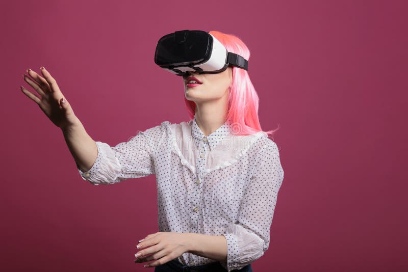 Female Model Using Vr Glasses with Augmented Reality Tech Stock Image ...