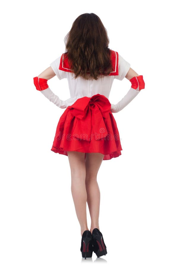 Female Model Wearing Red Dress Isolated on White Stock Image - Image of ...