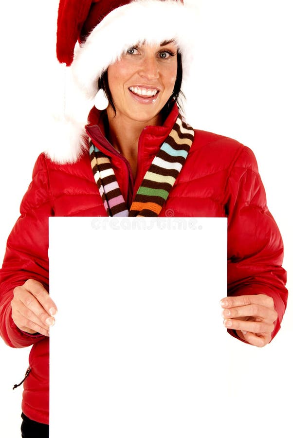 Female Model Wearing a Santa Hat and Holding a Blank Sign Stock Image ...