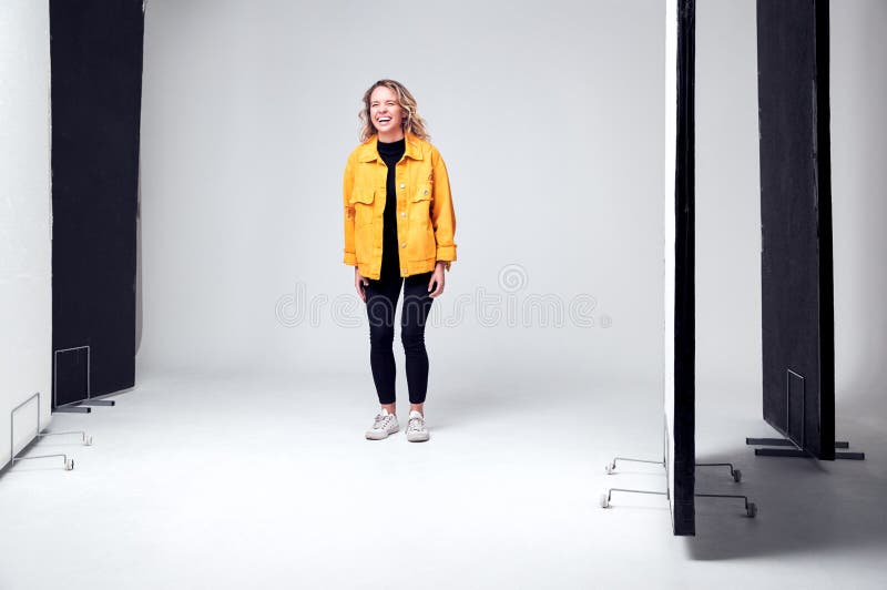 Female Model Working on Set in Photographic or Film Studio Stock Image ...