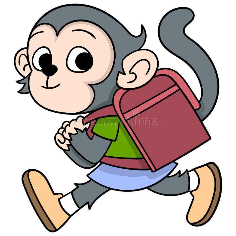 Female Monkey Student is Walking with a Bag Going To School Stock ...