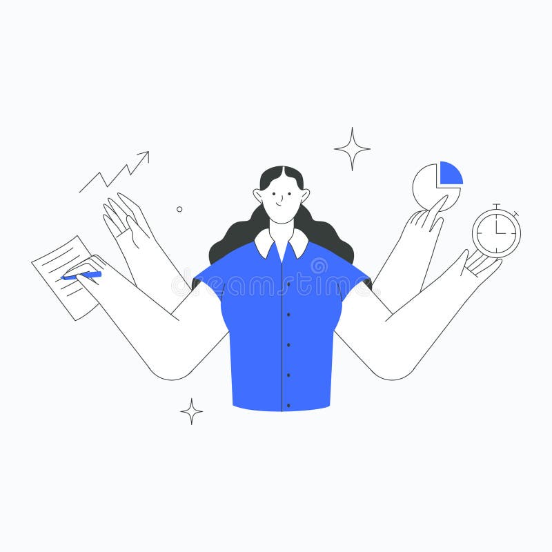 Female Multitasking Professional Holding Documents, Clock, and Pie ...