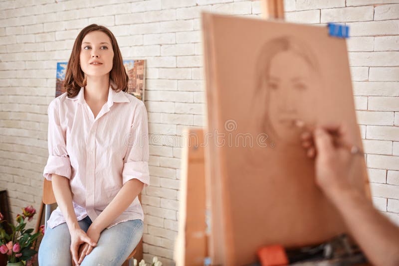 Female muse stock image. Image of calm, easel, posing - 53778541