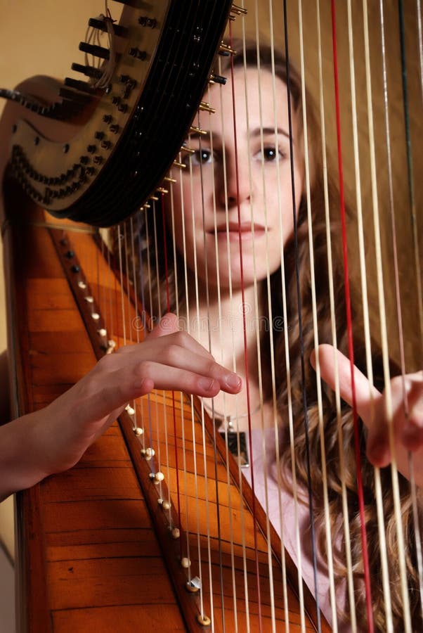 Female Musician Playing the Harp Stock Image - Image of pluck, play ...