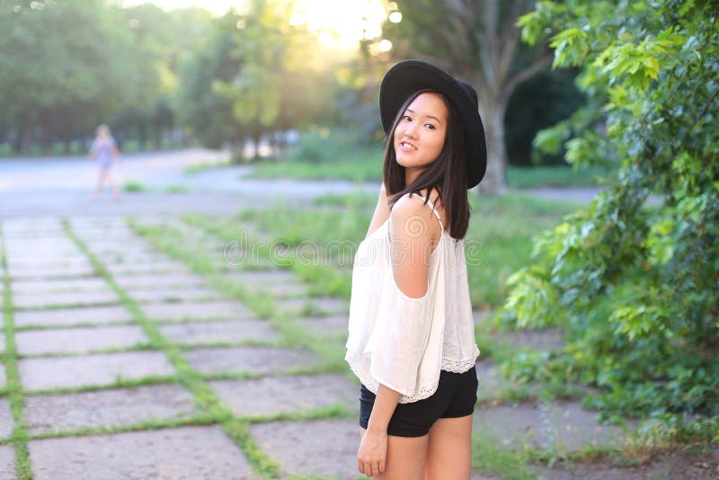 Wonderful Female Hat Asian Sunset Cheerful Emotions Laughter Dancing