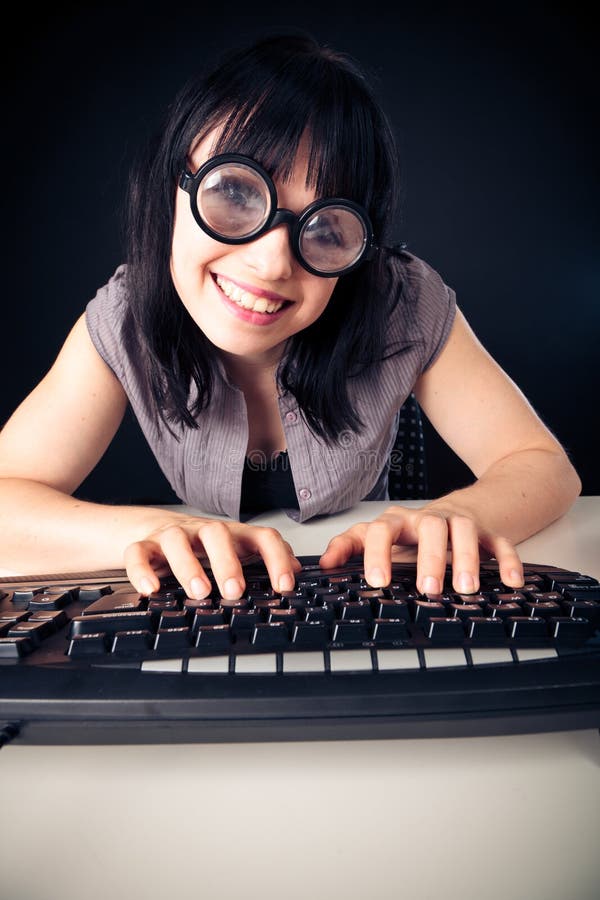 Female Nerd Programming stock image. Image of indoors - 89540939