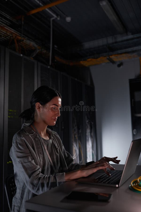 Female Network Engineer in Server Room Stock Photo - Image of ...