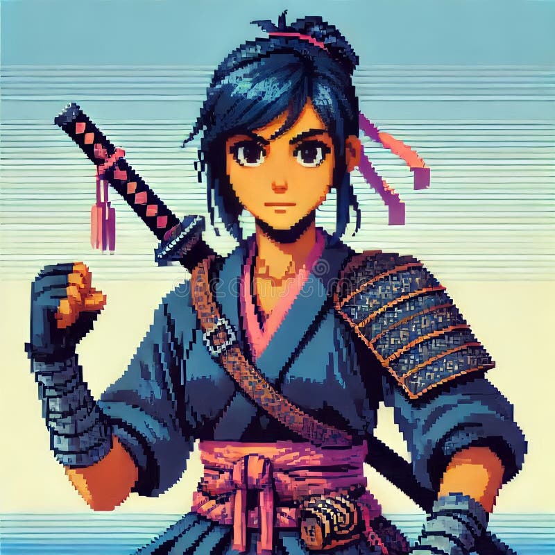 Female Ninja Character Design, Pixel Art Stock Illustration ...