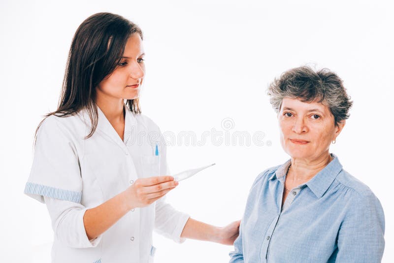 Female Nurse Wanting To Take Patient S Temperature Stock Image - Image ...