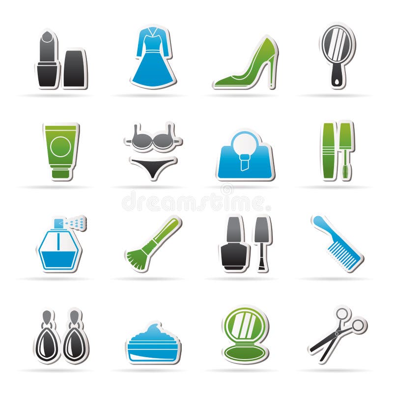 Female Objects and Accessories Icons Stock Vector - Illustration of ...