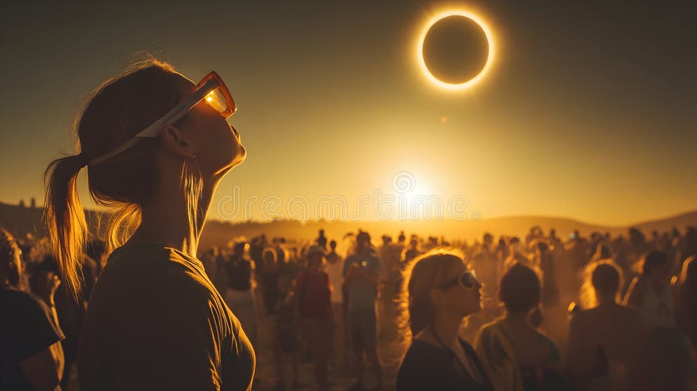 Female Observes Solar Eclipse during Sunrise Gathering Stock Photo - Image of gathering, summer ...