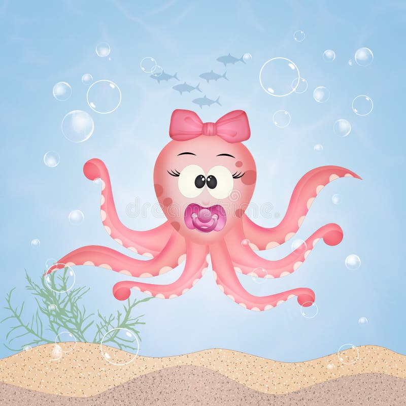 Female Octopus in the Ocean Stock Illustration - Illustration of animal ...