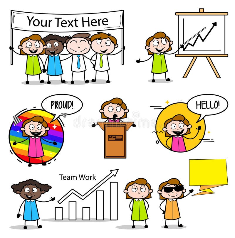 Female Office Manager - Set of Comic Concepts Vector Illustrations ...