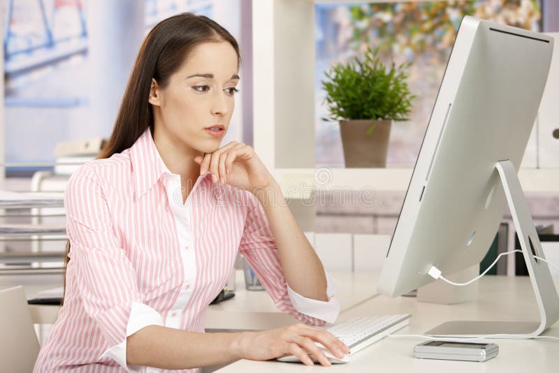 Female Office Worker at Computer Stock Image - Image of horizontal ...