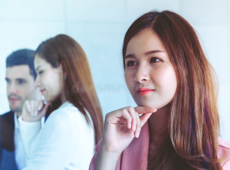 Female Office Worker Dreaming Thinking about Her Working Wedd Stock ...