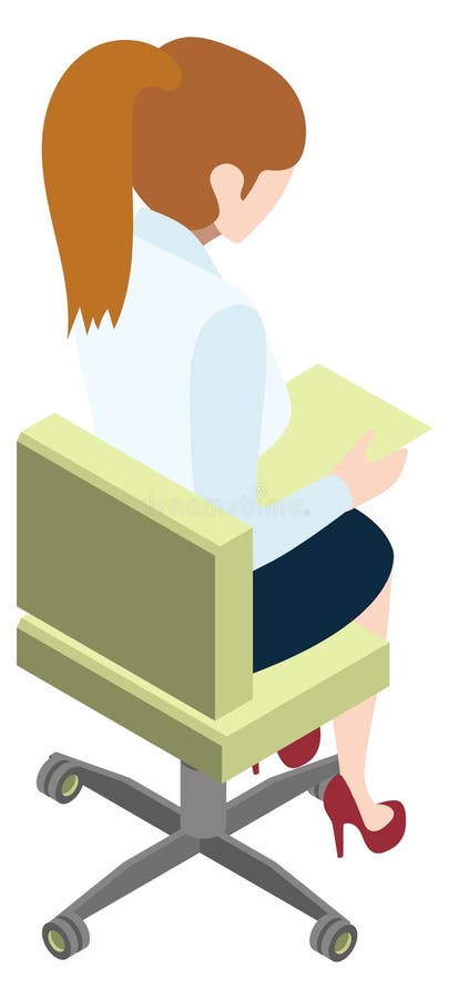 Female Office Worker Sitting. Isometric Back View Stock Vector ...