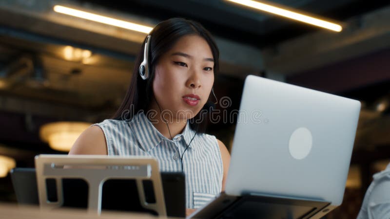Female Office Worker Talking with Client Online Stock Image - Image of ...
